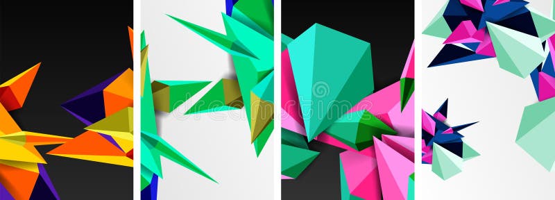 Set of Triangle Geometric Low Poly 3d Shapes Posters Stock Vector ...