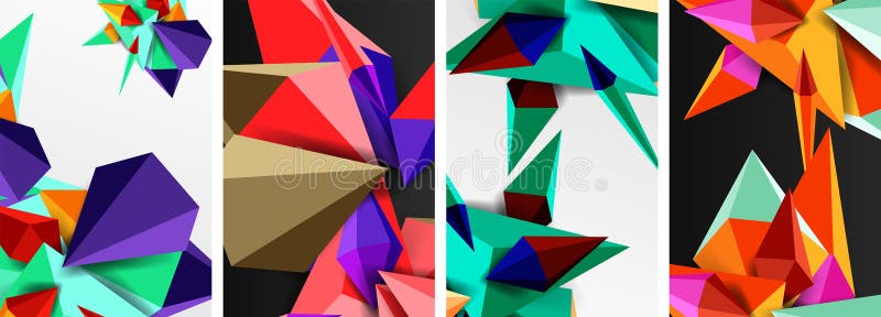 Set of Triangle Geometric Low Poly 3d Shapes Posters Stock Vector ...