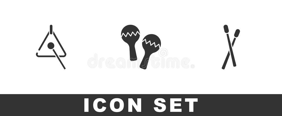 Set Triangle, Maracas and Drum Sticks Icon. Vector Stock Vector ...