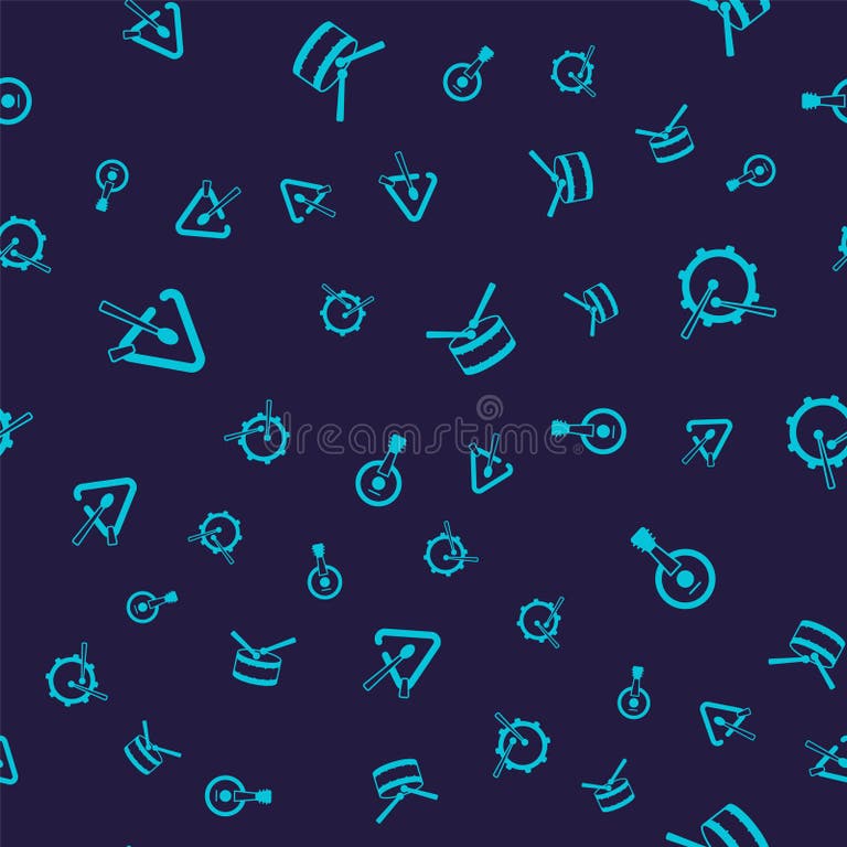 Set Triangle Musical Instrument, Drum with Drum Sticks, and Banjo on ...