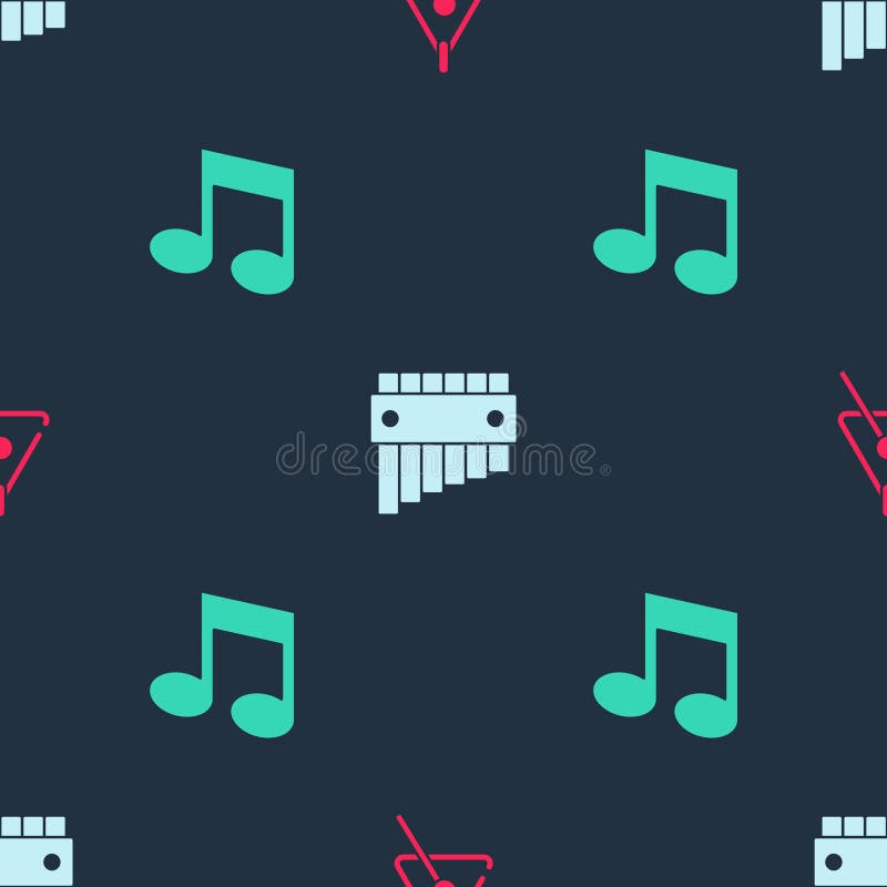 Set Triangle, Pan Flute and Music Note, Tone on Seamless Pattern ...