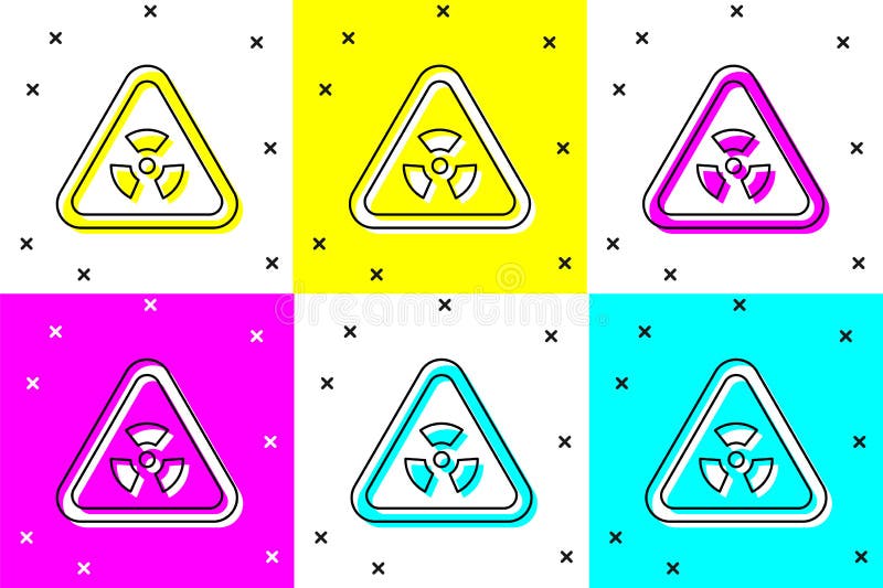 Set Triangle Sign with Radiation Symbol Icon Isolated on Color ...