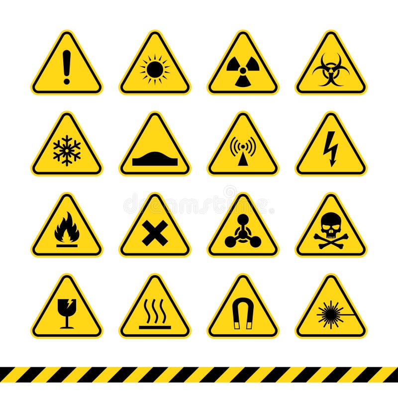 Set of Triangle Yellow Warning Signs. Hazard Warning Sign Vector ...