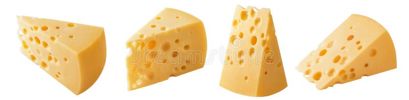 Set of Triangular Cheese Pieces Isolated on White Background Stock ...