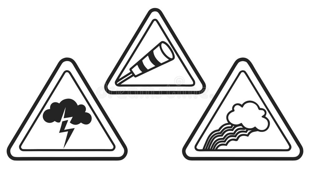 Set of Triangular Road Warning Signs for Weather Hazards, Vector Design ...