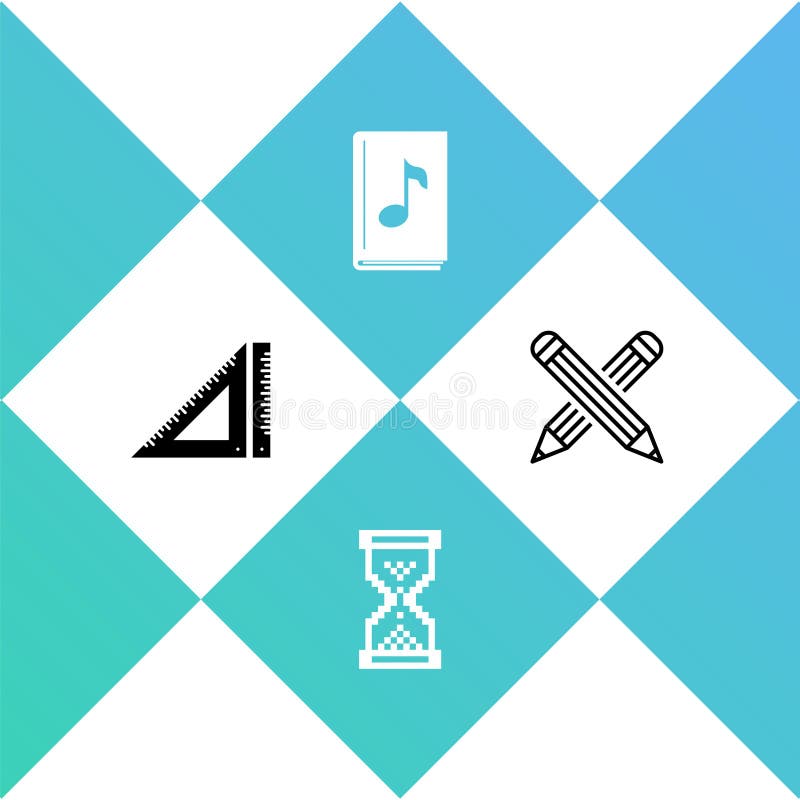 Set Triangular Ruler, Hourglass Pixel, Audio Book and Crossed Pencil ...
