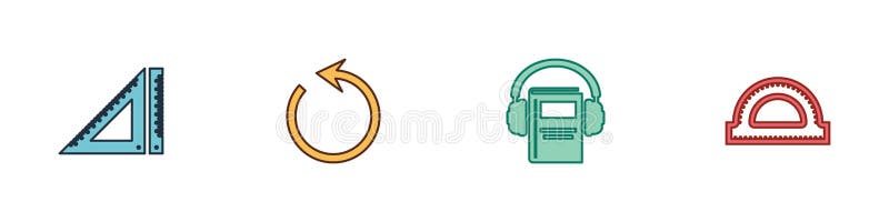 Set Triangular Ruler, Refresh, Audio Book and Protractor Grid Icon ...