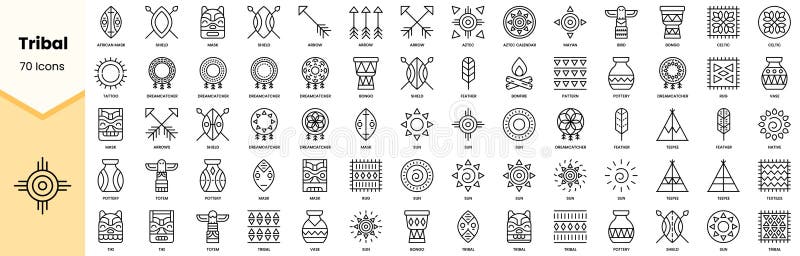Set of Tribal Icons. Simple Line Art Style Icons Pack Stock Vector ...