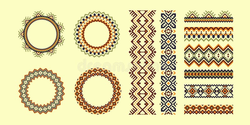 Set of Tribal Pattern Brushes and Frames in Geometric Style. Stock ...