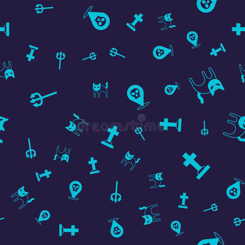 Set Trident Devil, Black Cat, Skull and Tombstone with Cross on ...