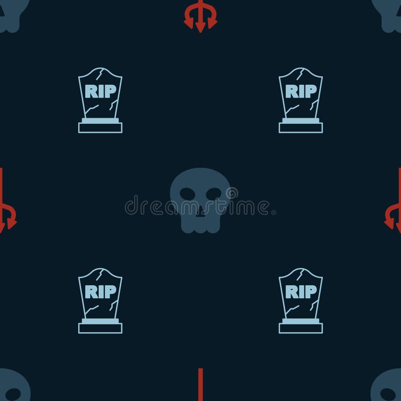 Set Trident Devil, Skull and Tombstone with RIP Written on Seamless ...