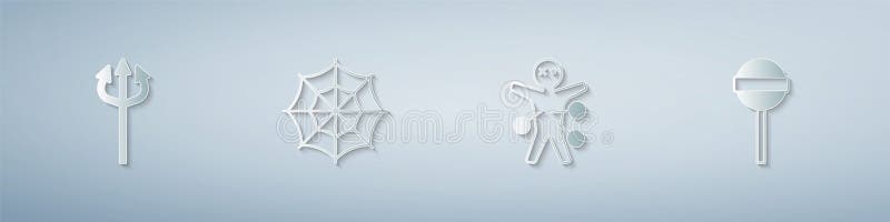 Set Trident Devil, Spider Web, Voodoo Doll and Lollipop. Paper Art ...