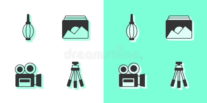 Set Tripod, Dust Blower, Retro Cinema Camera and Photo Frame Icon ...