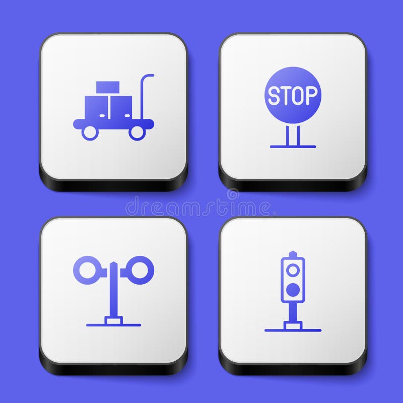 Set Trolley Suitcase, Stop Sign, Train Traffic Light and Icon. White ...