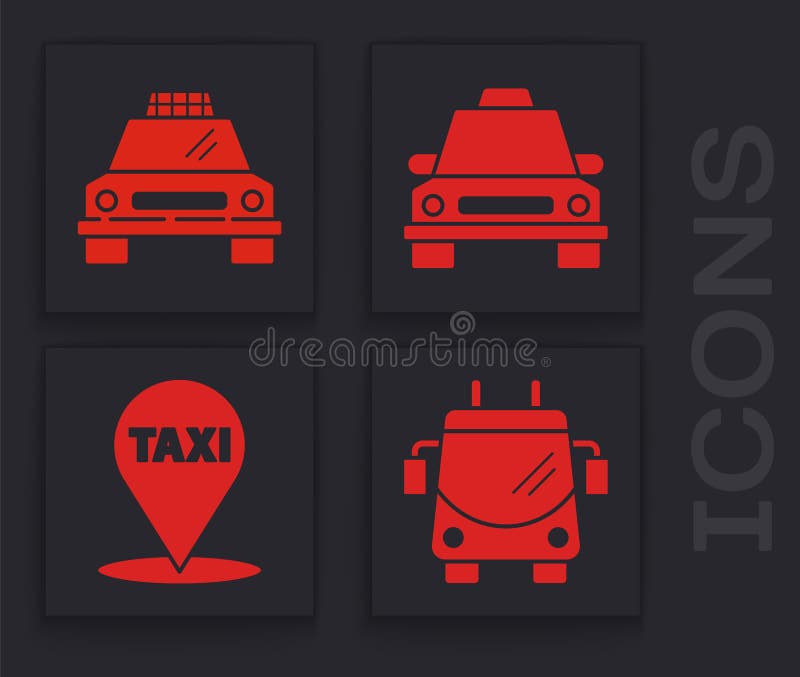 Set Trolleybus, Taxi Car, Taxi Car and Map Pointer with Taxi Icon ...