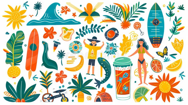 A Set of Tropical Elements and People Stock Image - Image of people ...