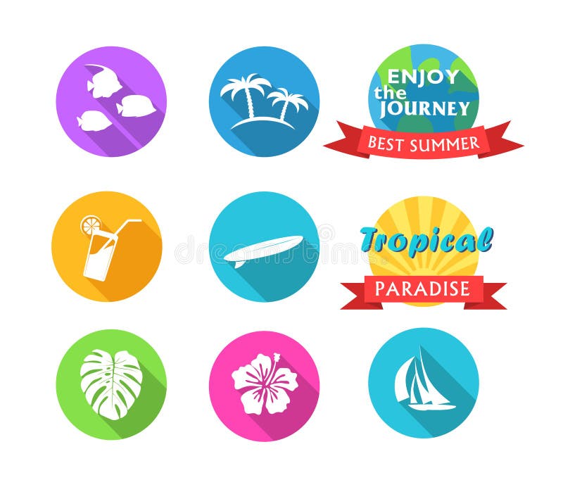 Set of Tropical Icons in Flat Style Stock Vector - Illustration of ...