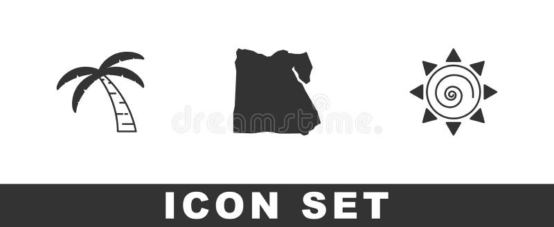 Set Tropical Palm Tree, Map of Egypt and Sun Icon. Vector Stock Vector ...