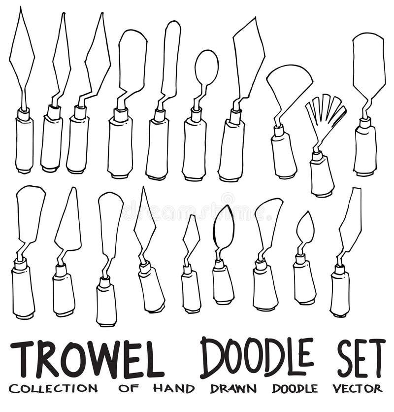Set of Trowel Drawing Illustration Hand Drawn Doodle Sketch Line Vector ...
