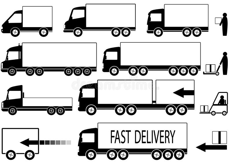 Set of Trucks Icons with People Stock Vector - Illustration of road ...