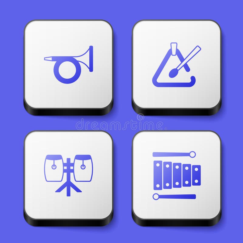 Set Trumpet, Triangle Musical Instrument, Conga Drums and Xylophone ...