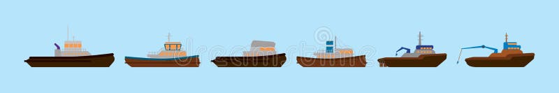 Set of Tug Boat Cartoon Icon Design Template with Various Models ...