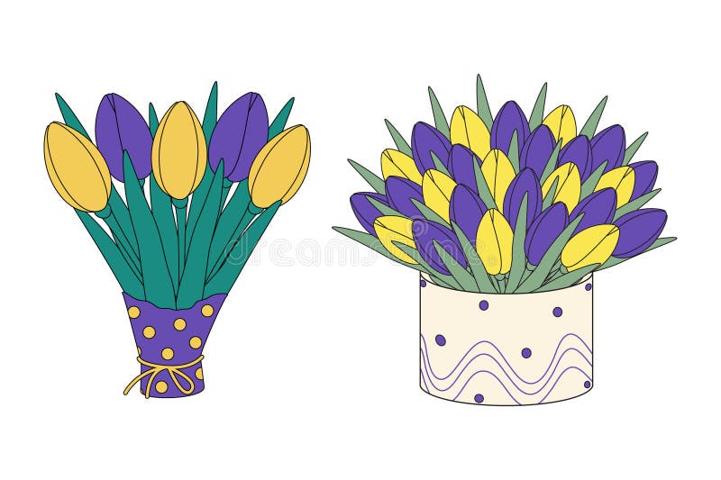Set 2 Tulips Bouquets in Wrapping Paper and Box. Design Elements for ...