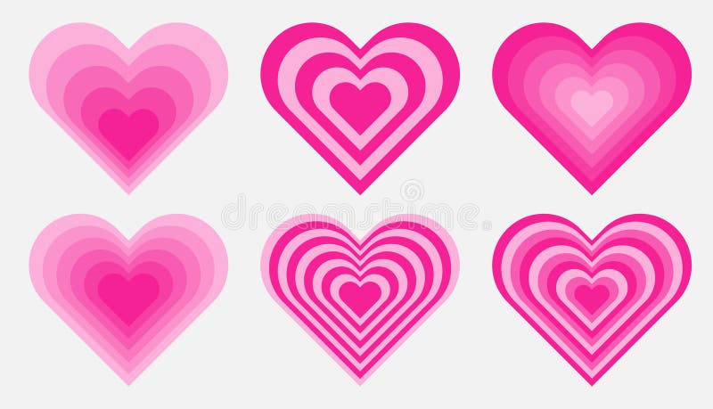 Set of Tunnel Pink Heart. Optical Hypnotic Elements in Trendy 70s, 80s ...