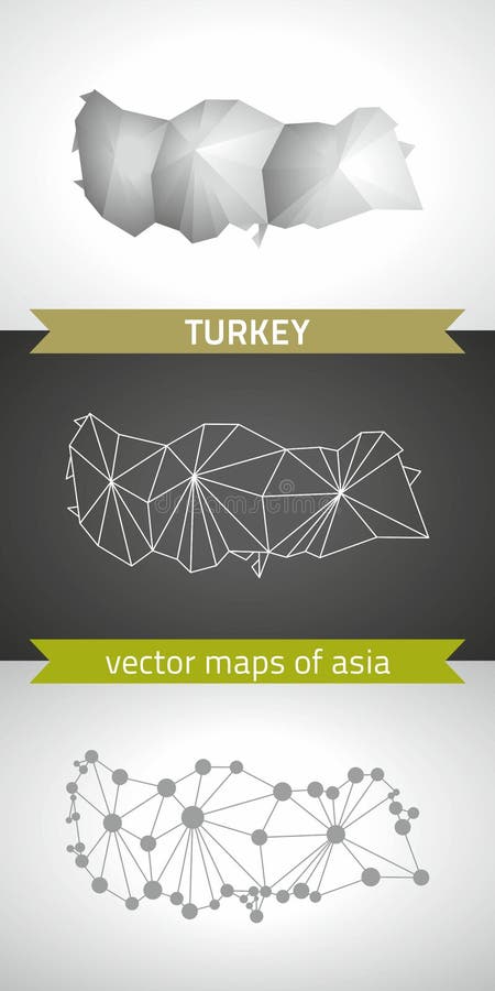 Turkey Set of Grey and Silver Mosaic 3d Polygonal Maps. Graphic Vector ...