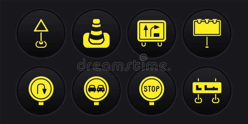 Set Turn Back Road Sign, Billboard with Lights, No Overtaking Traffic ...