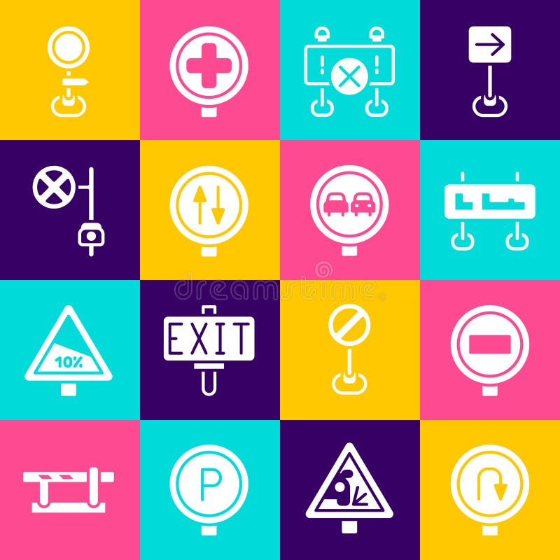 Set Turn Back Road Sign, Stop, Road Traffic, Barrier, Warning Two Way ...