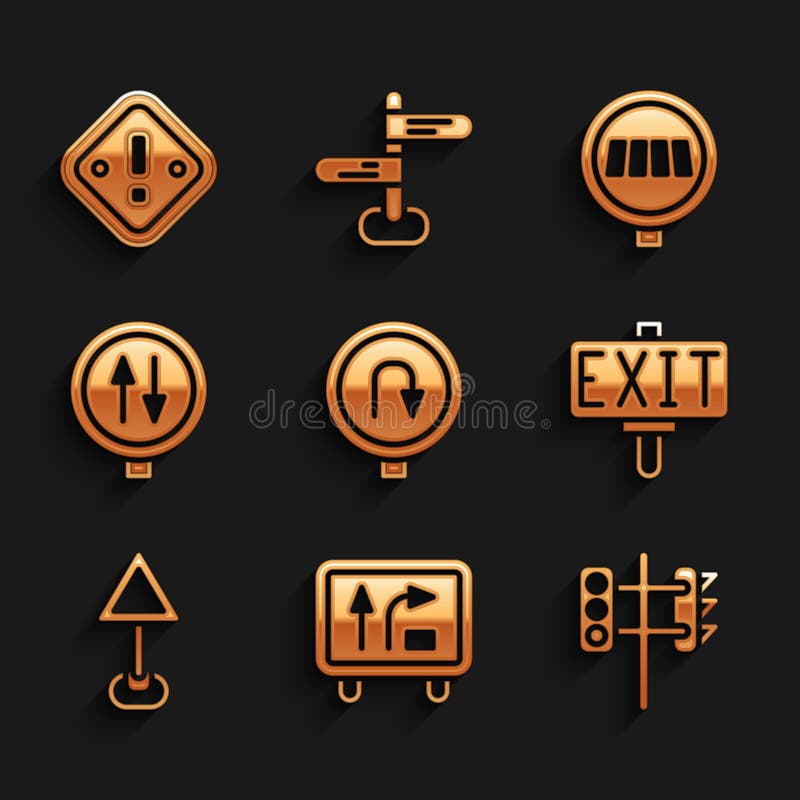 Set Turn Back Road Sign, Road Traffic, Traffic Light, Fire Exit ...