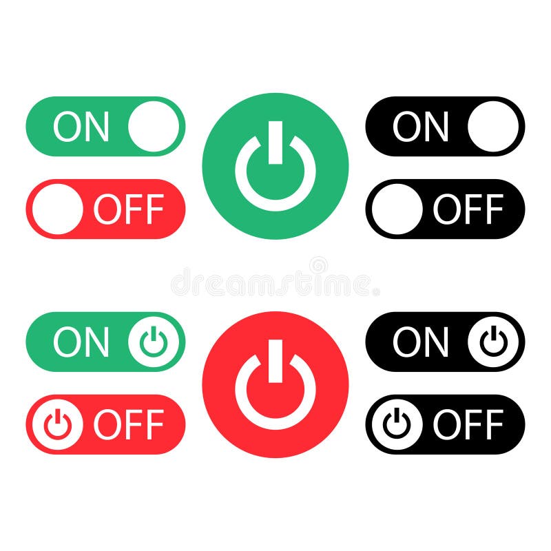 Set of Turn on and Off Buttons. Vector Illustration Isolated on White ...