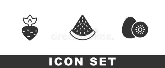 Set Turnip, Watermelon and Kiwi Fruit Icon. Vector Stock Illustration ...