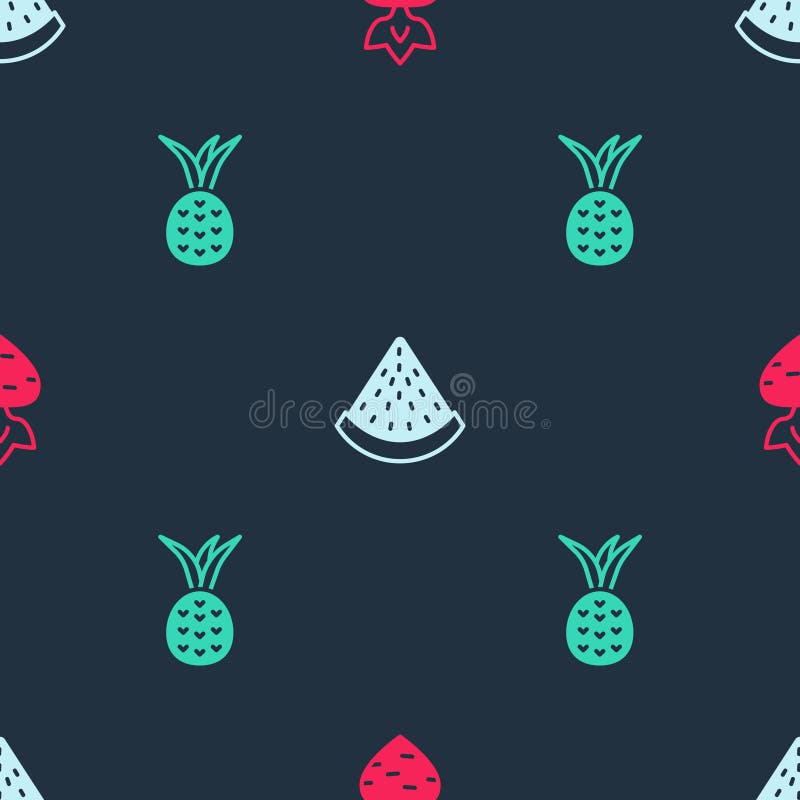Set Turnip, Watermelon and Pineapple on Seamless Pattern. Vector Stock ...