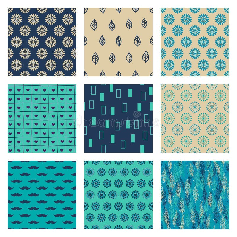 Set of Turquoise Blue Beige Ornaments Stock Vector - Illustration of ...