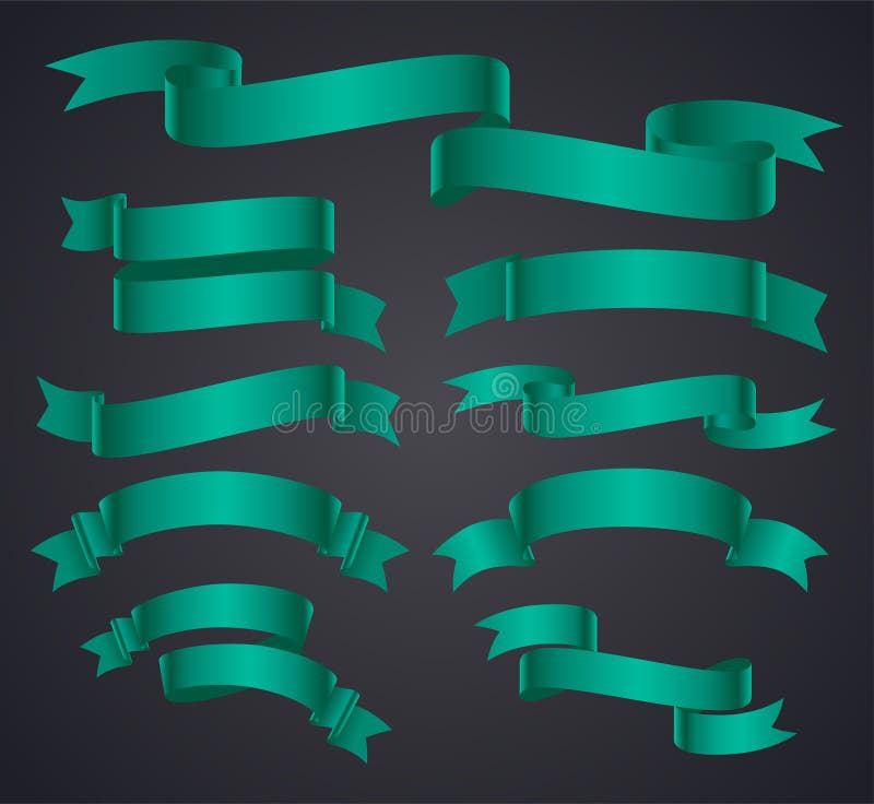 Set of Turquoise Curved Ribbon or Banner Stock Vector - Illustration of ...