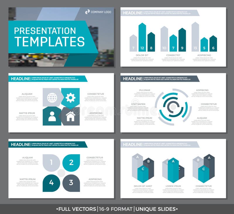 Set of Turquoise and Gray Elements for Multipurpose Presentation ...