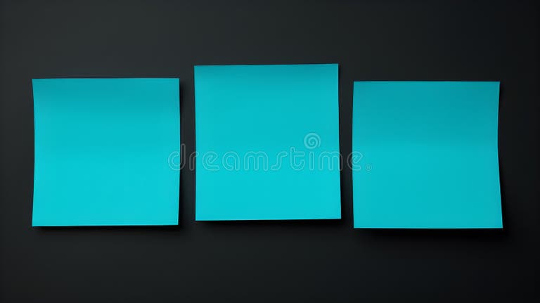 Set of Turquoise Square Paper Notes on a Black Background ...