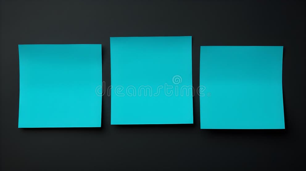 Set of Turquoise Square Paper Notes on a Black Background ...