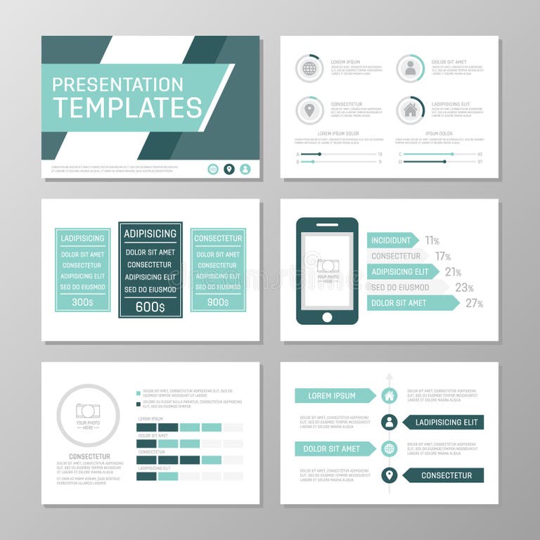 Set of Turquoise Template for Multipurpose Presentation Slides with ...