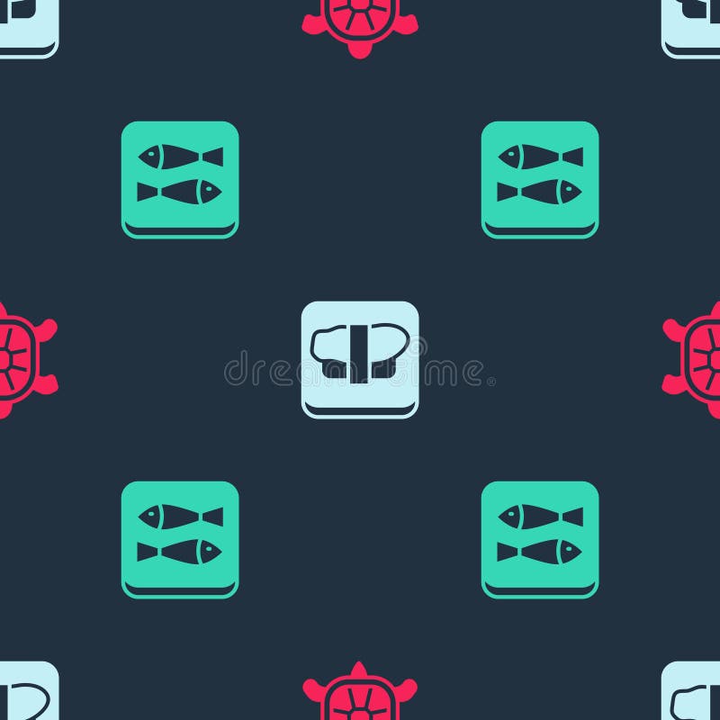 Set Turtle, Sushi on Cutting Board and Canned Fish on Seamless Pattern ...