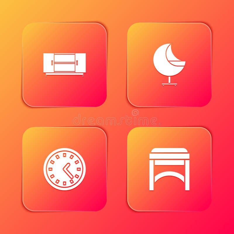 Set TV Table Stand, Armchair, Clock and Chair Icon. Vector Stock Vector ...