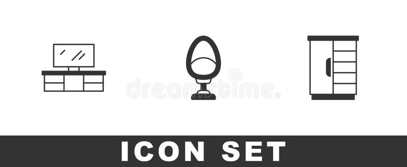 Set TV Table Stand, Armchair and Wardrobe Icon. Vector Stock Vector ...