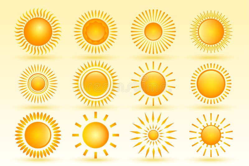Set of Tweleve Shiny Sun in Different Shapes Stock Vector ...