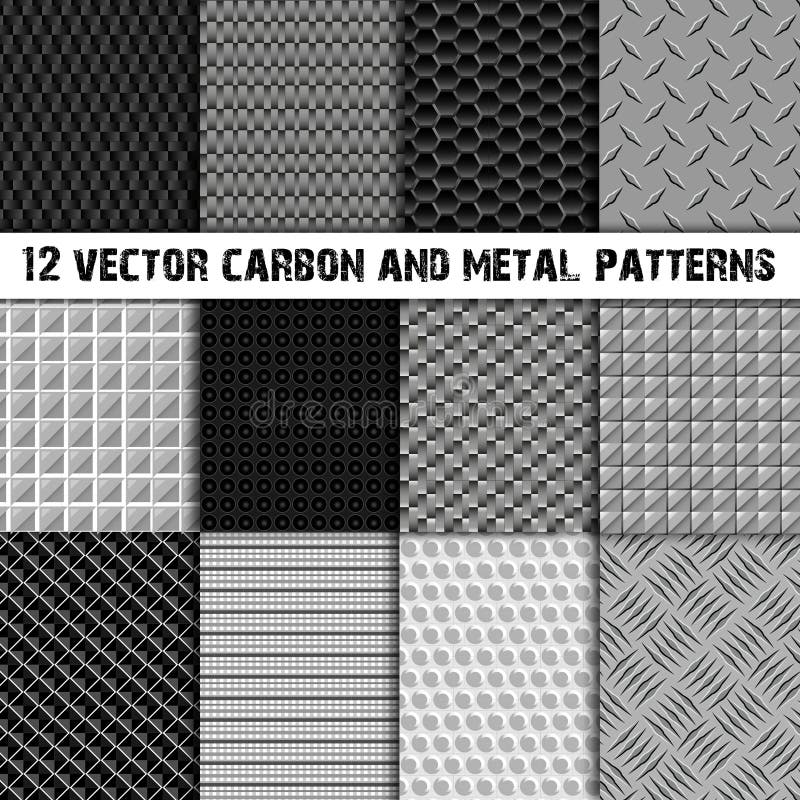 Set of Twelve Carbon and Metal Seamless Pattern Stock Illustration ...