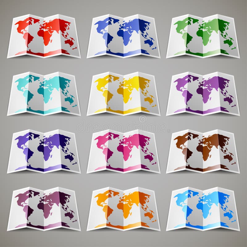 Set of Twelve Colored Maps of the World Stock Vector - Illustration of ...