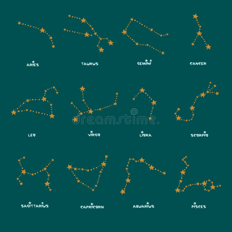 Set of Twelve Constellations. Zodiacal Circle Stock Vector ...