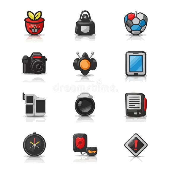 Vector Art of a Collection of Twelve Glossy Icons, Each Representing a ...