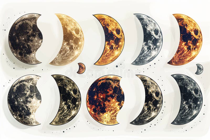 A Set of Twelve Icons Depicting the Different Phases of the Moon in ...